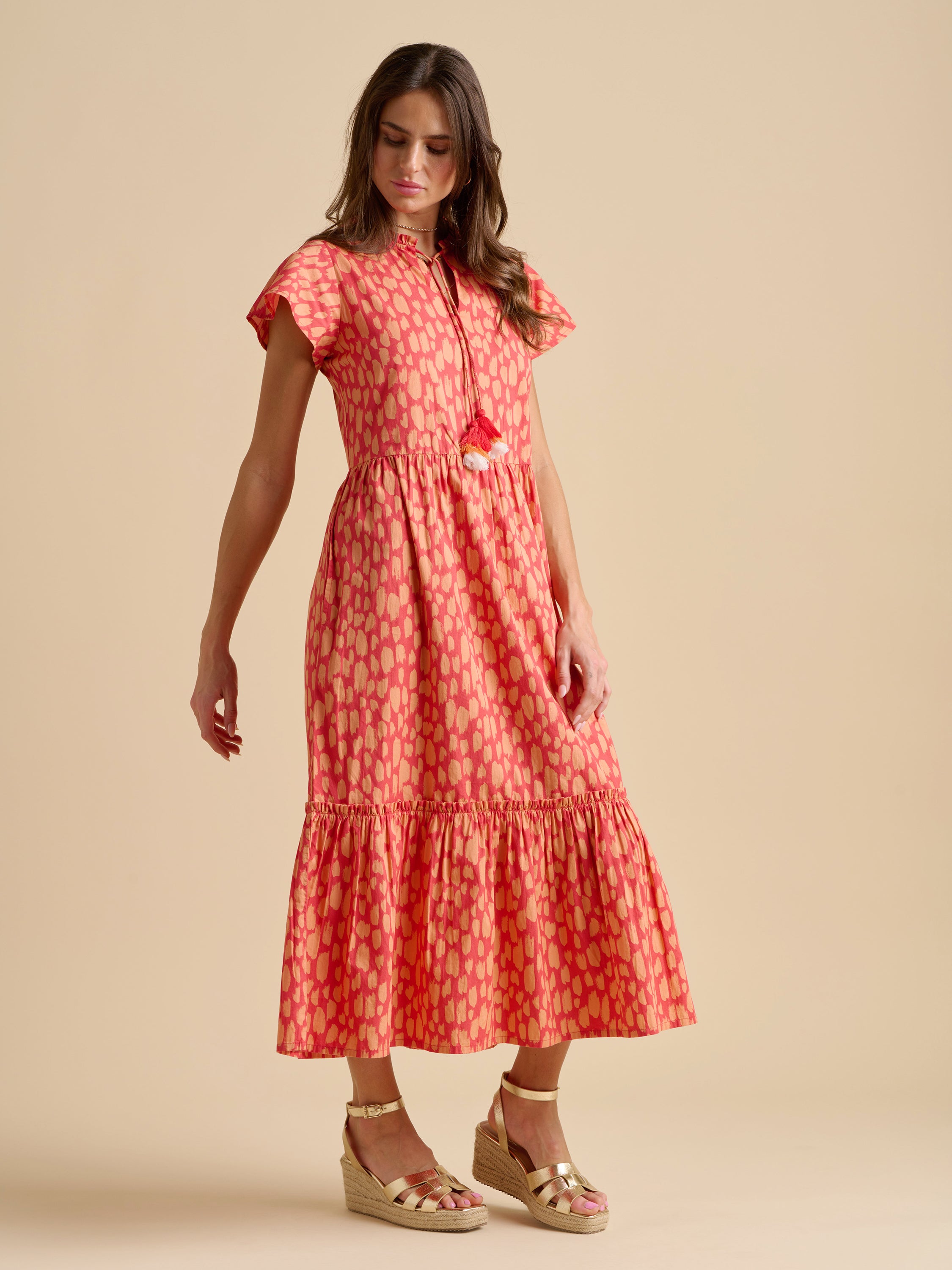 Womens Coral Sundown Maxi Dress | Brakeburn