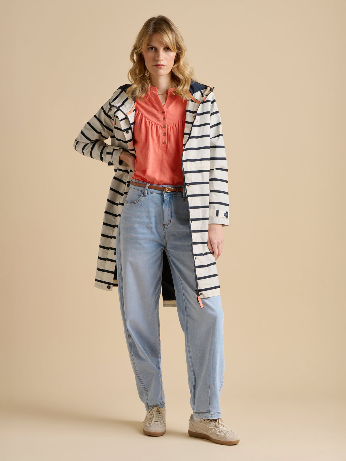 Womens Cream Stripe Rain Jacket | Brakeburn
