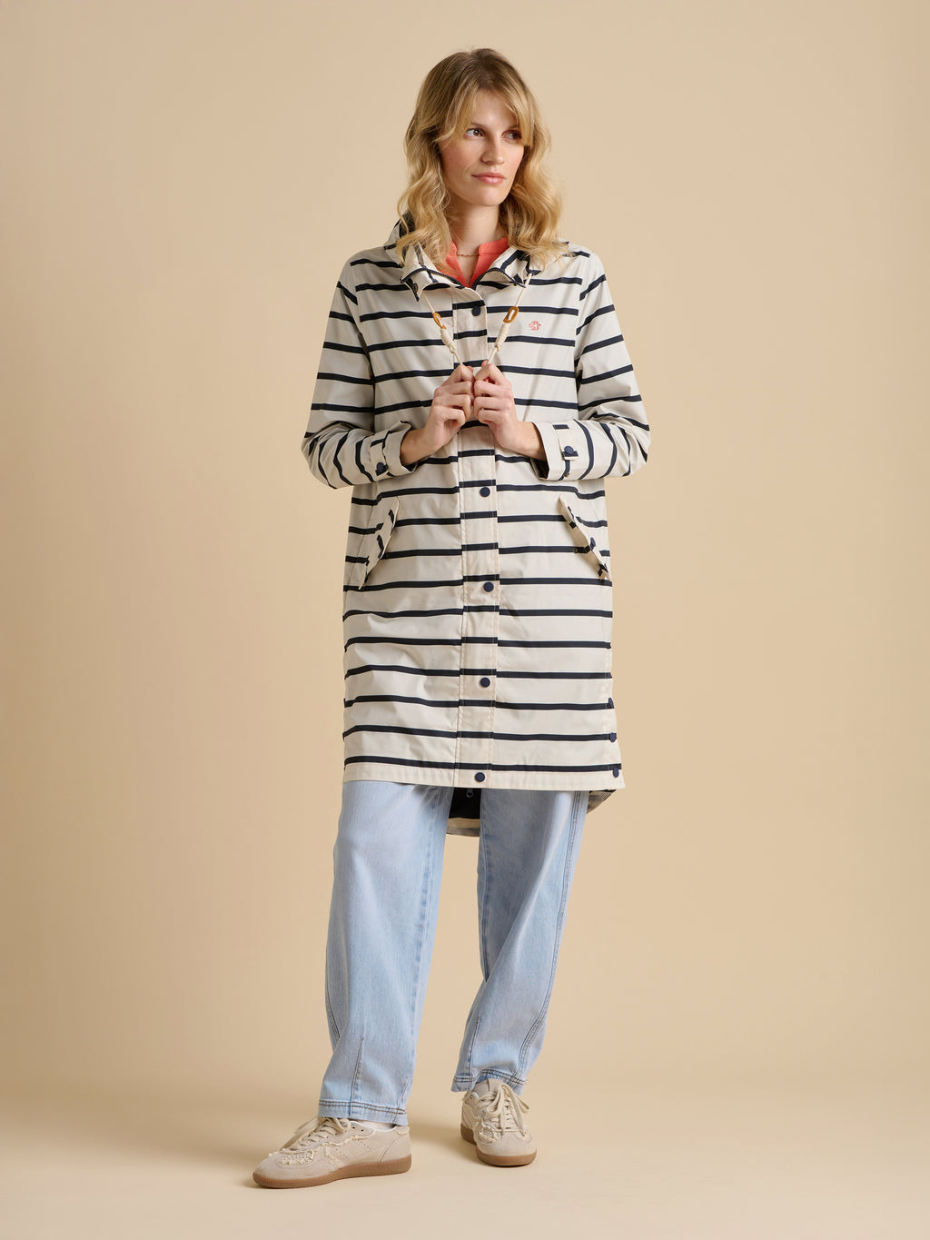 Womens Cream Stripe Rain Jacket | Brakeburn