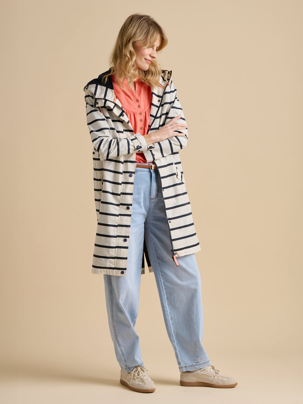 Womens Cream Stripe Rain Jacket | Brakeburn