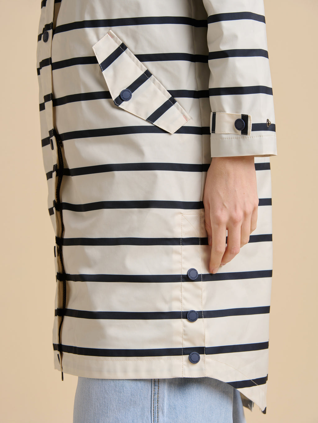 Womens Cream Stripe Rain Jacket | Brakeburn