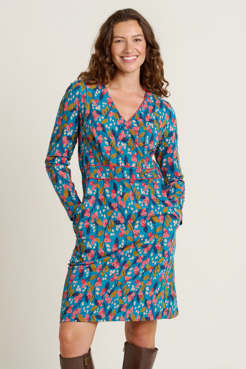 Women's Blue Trailing Berry Wrap Dress | Brakeburn