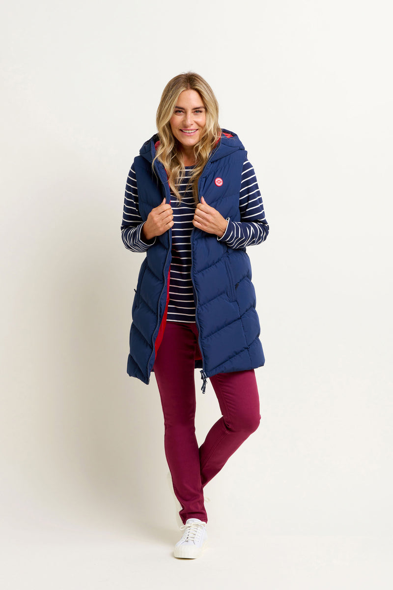 Navy Hooded Longline Women's Gilet | Brakeburn