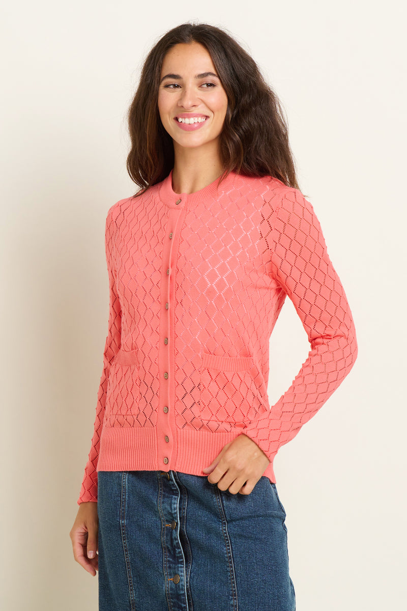 Women's Coral Blue Diamond Pointelle Knitted Cardigan | Brakeburn