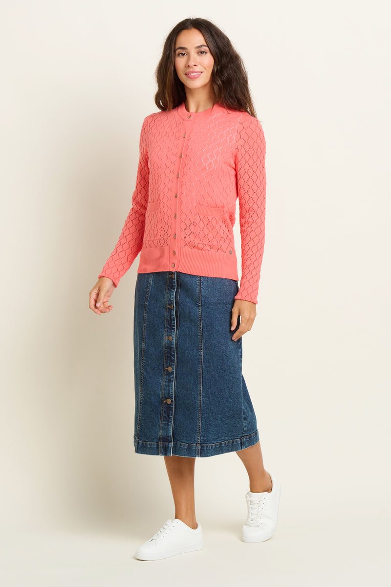 Women's Coral Blue Diamond Pointelle Knitted Cardigan | Brakeburn