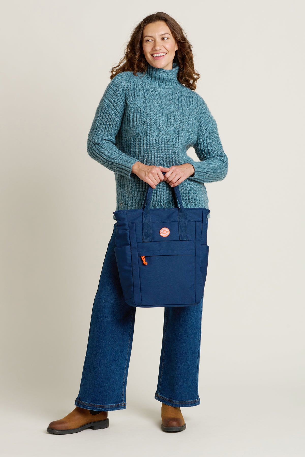 Women's Blue Cable Knitted Roll Neck | Brakeburn