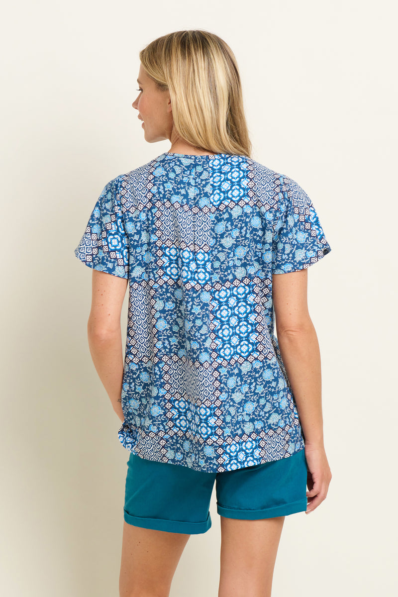 Women's Navy Folk Floral Patchwork Blouse | Brakeburn