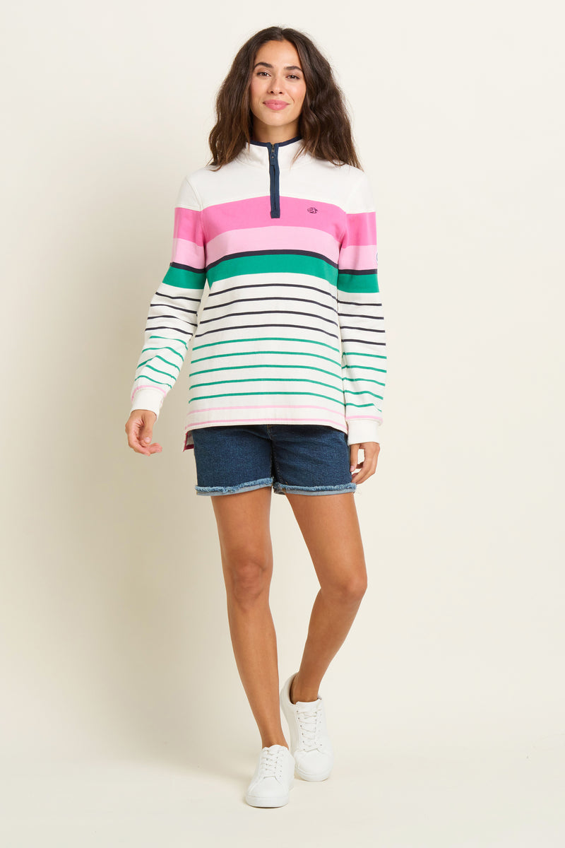 Women's Multicoloured Multi Coloured Stripe Quarter Zip Sweat | Brakeburn