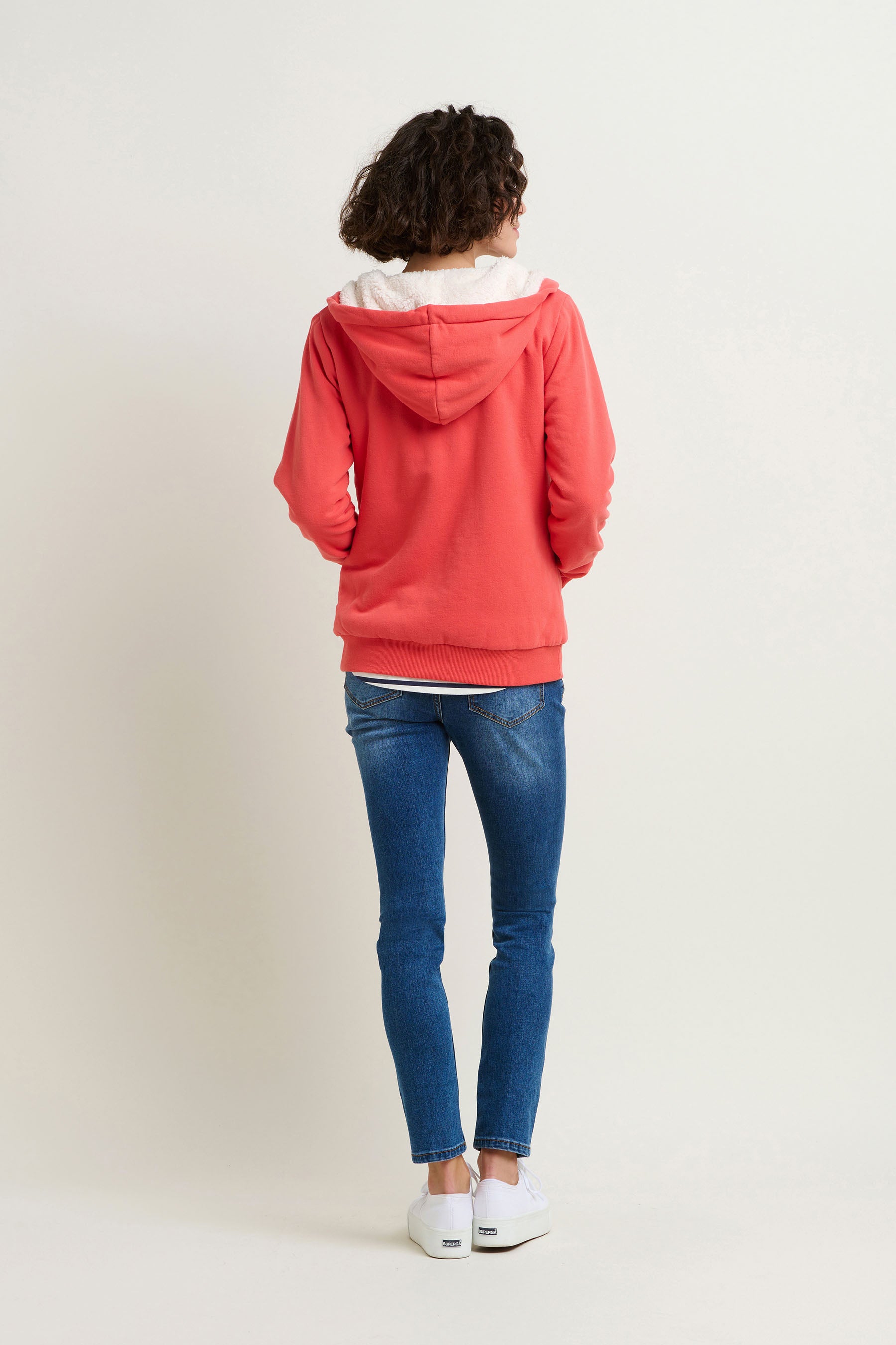 Borg Lined Zip Through Coral Women's Hoodie | Brakeburn