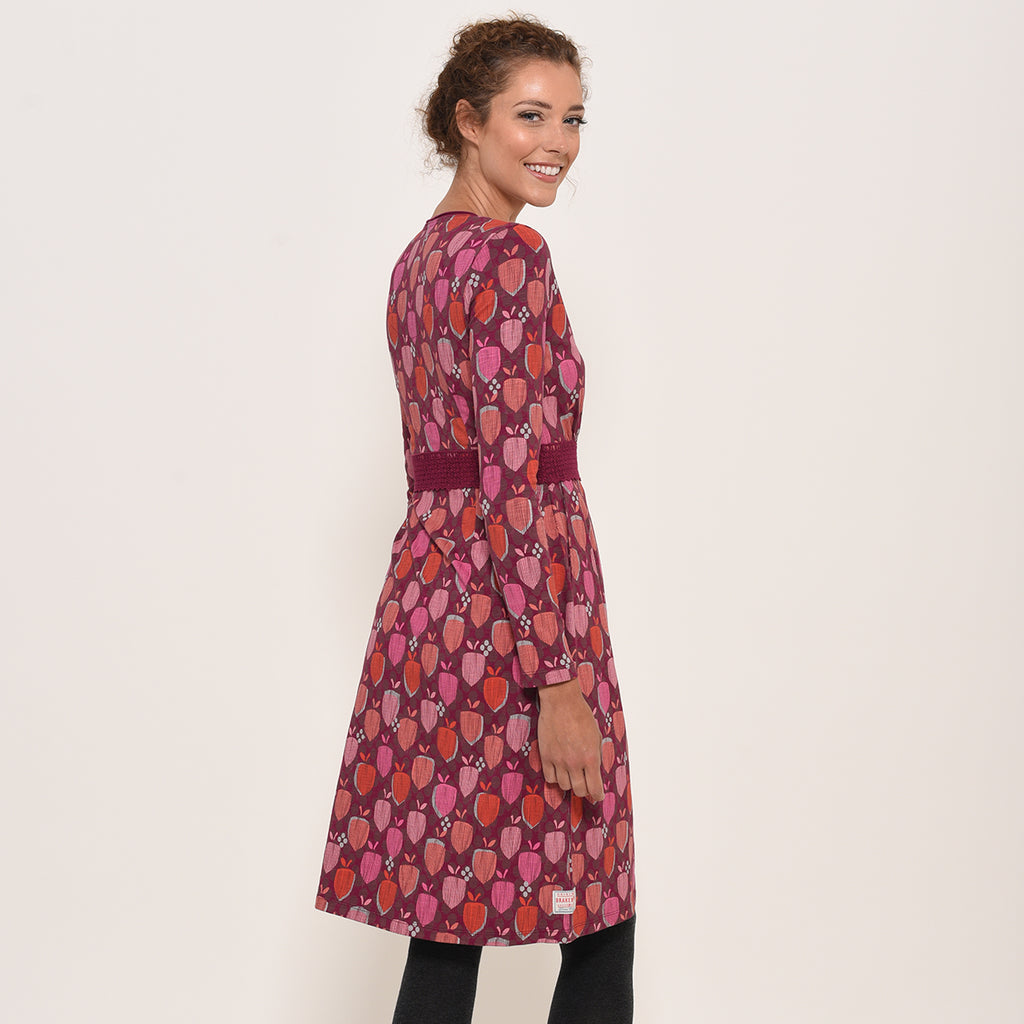 Women's Acorn Print Wrap Dress In Pink and Peach | Brakeburn